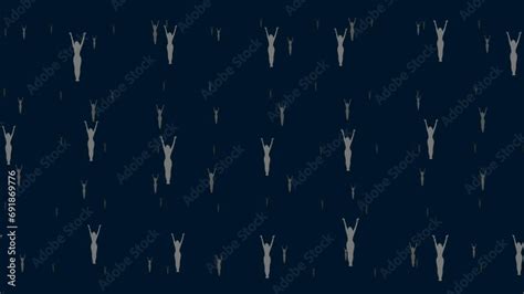 woman stretches symbols float horizontally from left to right parallax