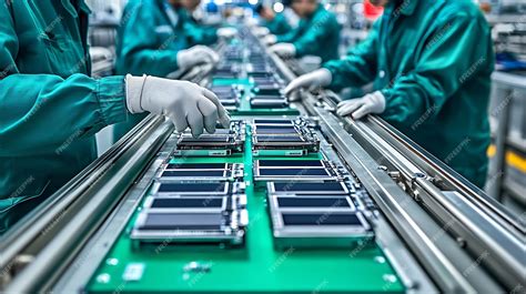 Assembly Line In Hightech Factory Workers Meticulously Assembling