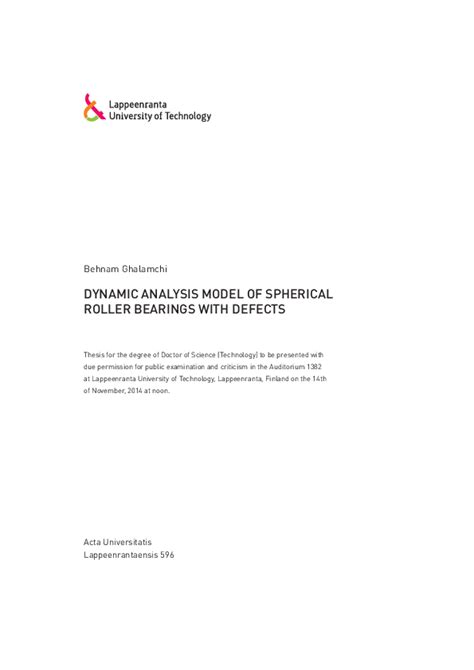Pdf Dynamic Analysis Model Of Spherical Roller Bearings With Defects