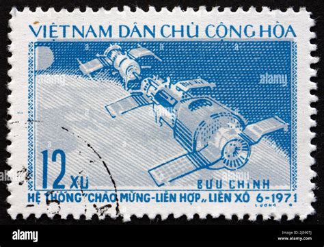Vietnam Circa 1972 A Stamp Printed In Vietnam Shows Flight Of Soyuz 11 Soyuz 11 Docking With