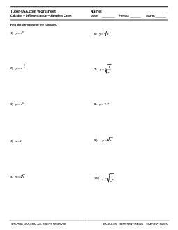 Worksheet Derivatives Simplest Cases And Radicals Calculus Worksheets Library