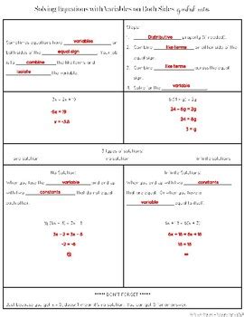 Solving Equations With Variables On Both Sides Guided Notes By Absolute Math