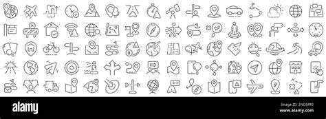 Set Of Navigation And Location Line Icons Collection Of Black Linear Icons Stock Vector Image