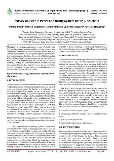 Survey On Peer To Peer Car Sharing System Using Blockchain Pdf