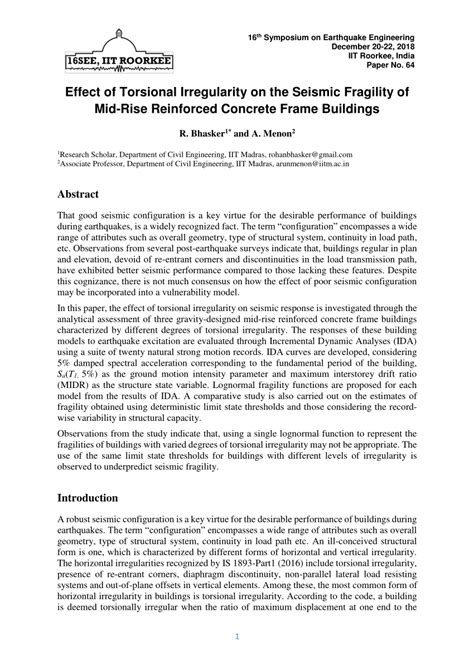 Pdf Effect Of Torsional Irregularity On The Seismic Fragility Of Mid