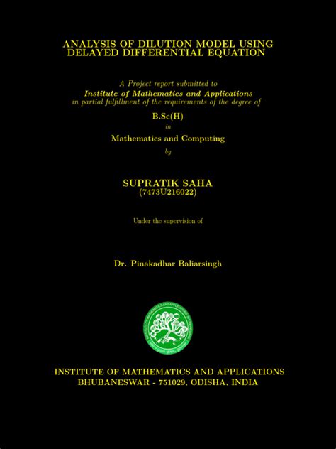 Analysis Of Dilution Model Using Delayed Differential Equation 1 Pdf Ordinary Differential