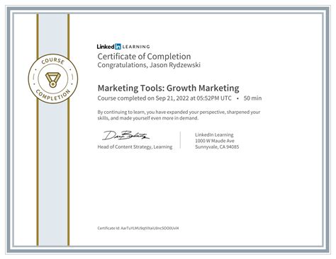 jason rydzewski on linkedin certificate of completion