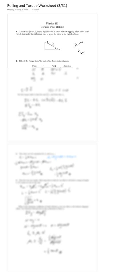 SOLUTION Rolling And Torque Worksheet Studypool