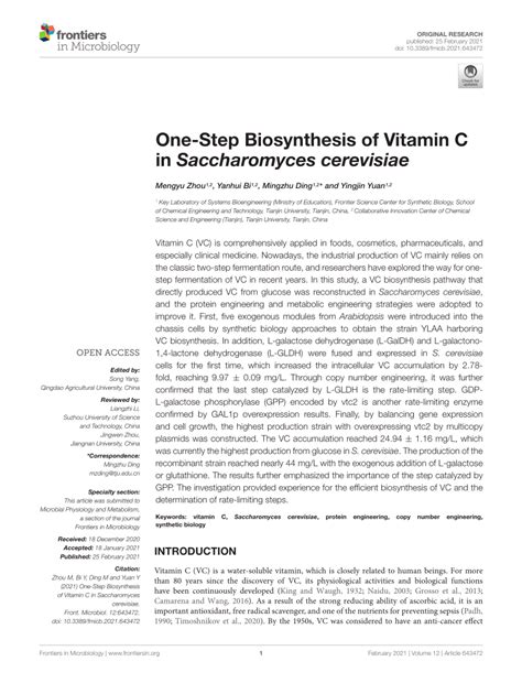 PDF One Step Biosynthesis Of Vitamin C In Saccharomyces Cerevisiae