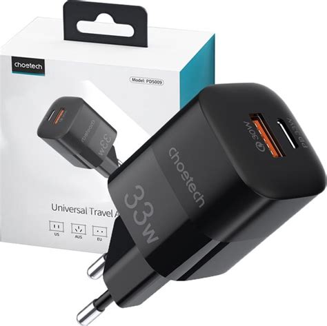 Choetech W USB USB C Snellader Power Delivery GaN Adapter Zwart Bol