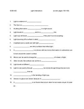 FOSS SCIENCE 4th Grade ENERGY Light Interactions Guided Reading