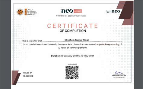 Shubham Kumar Singh On Linkedin Certification Computerprogramming Cprogramming Neocolab
