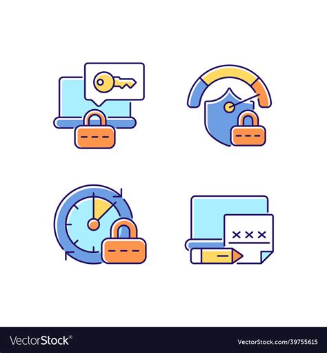 Laptop Passwords Rgb Color Icons Set Royalty Free Vector