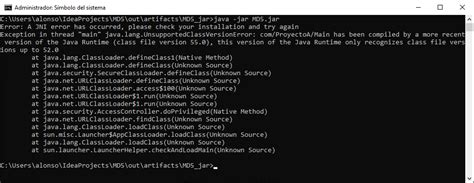 Error Version Java Proyecto A