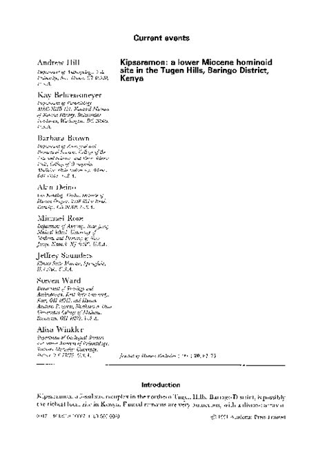 Pdf Kipsaramon A Lower Miocene Hominoid Site In The Tugen Hills Baringo District Kenya