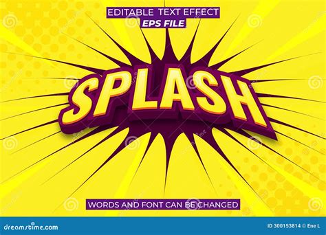 Splash Text Effect Font Editable Typography D Text Vector Template Stock Vector