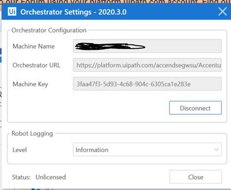 can t connect to uipath robot status is unlicenced after providing