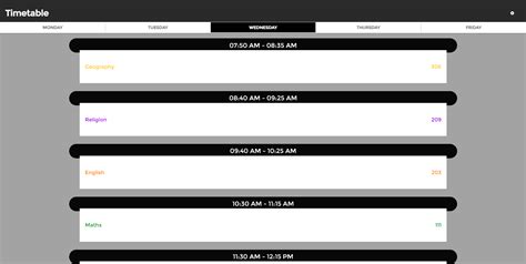 Student Class Timetable Application In Javascript Free Source Code