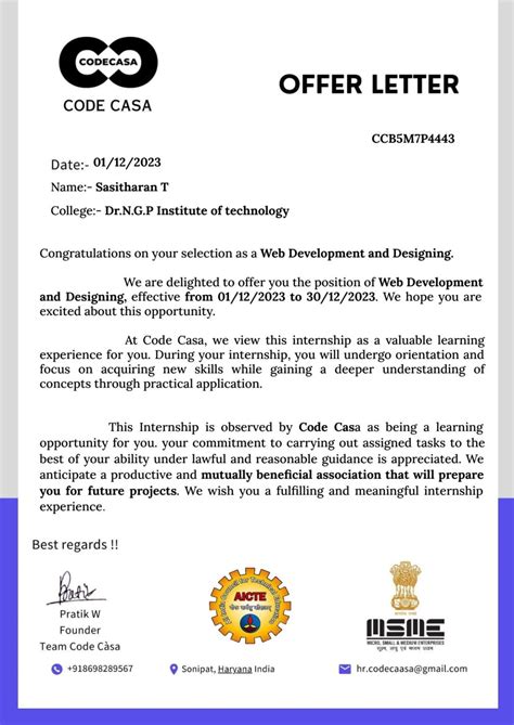 Sasitharan T On Linkedin Codecasa Webdeveloper Internship