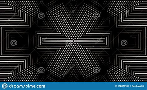 Monochrome Kaleidoscopic Pattern With Rotating Stars Squares And