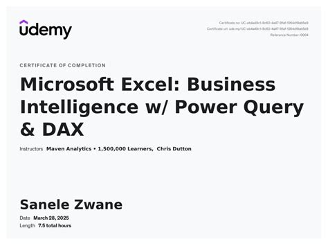 my course completion certificate for microsoft excel business