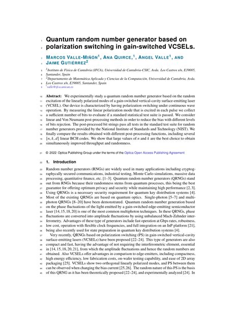 Pdf Quantum Random Number Generator Based On Polarization Switching In Gain Switched Vcsels