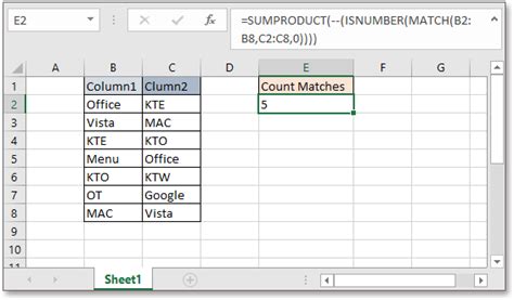 Excel Column Comparison Find Matches Differences
