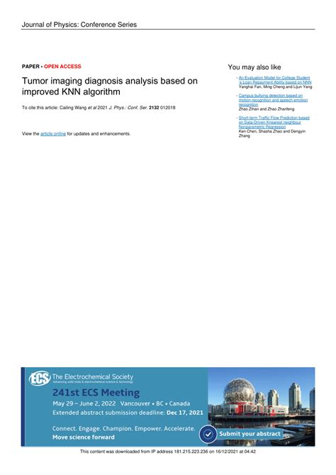 Pdf Tumor Imaging Diagnosis Analysis Based On Improved Knn Algorithm