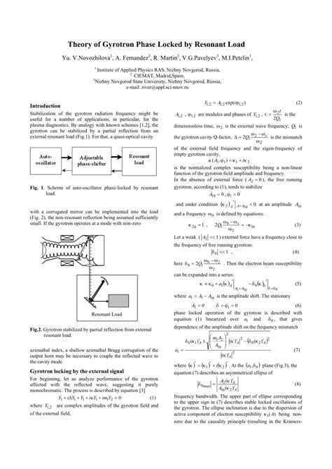 Pdf Gyrotron Phase Locked By Resonant Load Theory