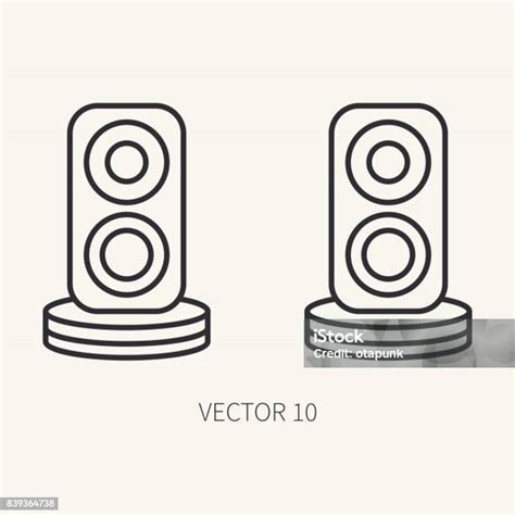 라인 플랫 벡터 컴퓨터 부품 아이콘 오디오 스피커입니다 만화 스타일입니다 디지털 게임 및 비즈니스 사무실 Pc 데스크톱
