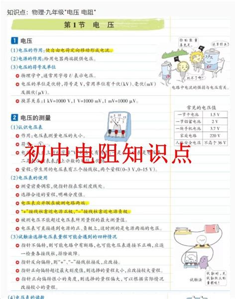 初中物理学霸笔记·九年级电压 电阻 知乎