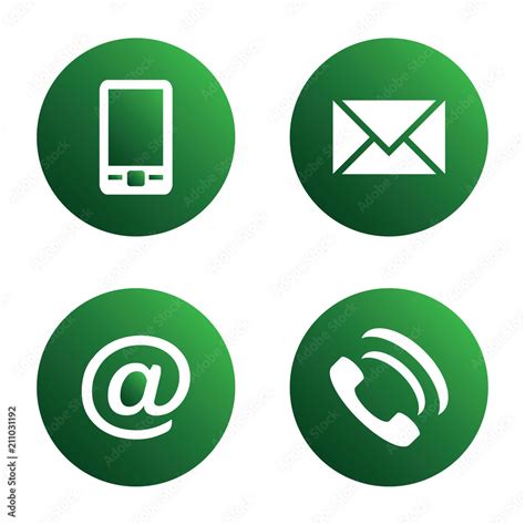 Vector Icon Set Green Spherical Communication Icons Mobile Phone Envelope E Mail Address