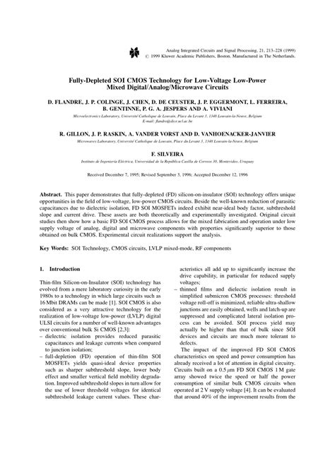 Pdf Fully Depleted Soi Cmos Technology For Low Voltage Low Power