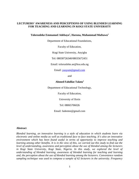Pdf Lecturers Awareness And Perceptions Of Using Blended Learning For Teaching And Learning