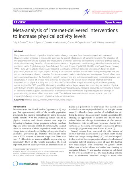 Pdf Meta Analysis Of Internet Delivered Interventions To Increase