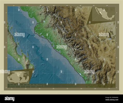 Sinaloa State Of Mexico Elevation Map Colored In Wiki Style With