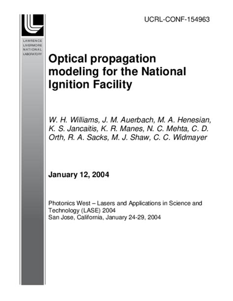 Pdf Optical Propagation Modeling For The National Ignition Facility