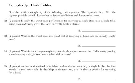 Solved Complexity Hash Tables Give The Run Time Complexity