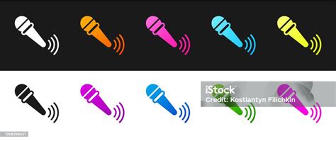 흑백 배경에 격리된 무선 마이크 아이콘을 설정합니다 공기 라디오 마이크 마이크에 스피커 기호입니다 벡터 0명에 대한 스톡 벡터 아트 및 기타 이미지 Istock