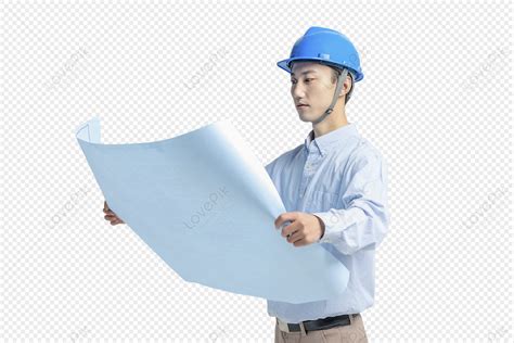 Engineer Suot Ng Isang Hard Sumbrero Na Naghahanap Sa Mga Guhit Larawan Numero Ng Graphics