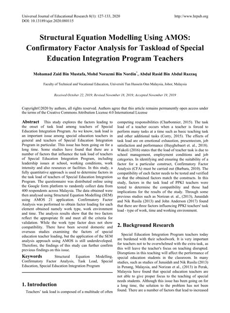 Pdf Structural Equation Modelling Using Amos Confirmatory Factor