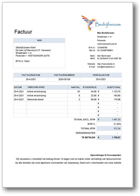 Gratis Download Van Een Excel Factuur Voorbeeld Xlsx