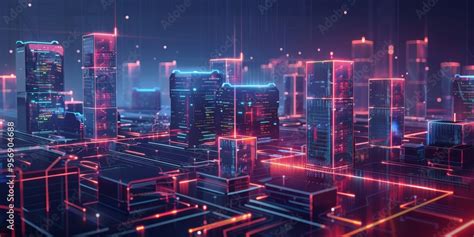 Artistic Representation Of Digital Infrastructure With Data Centers And Cybersecurity Measures