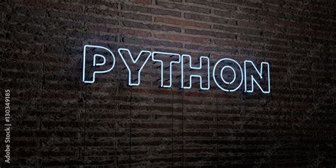 Python Realistic Neon Sign On Brick Wall Background D Rendered Royalty Free Stock Image Can
