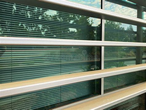 Green Shutter Blinds Horizontal Window Building House Windows Reflection Retro Style