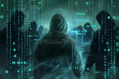 A Hacker In A Hood Is Surrounded By Binary Code And A Digital Background Symbolizing The