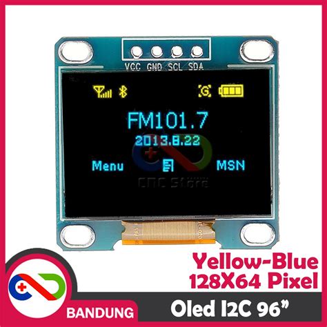 jual yellow blue 0 96” i2c 128x64 oled lcd display module shopee