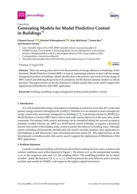 Pdf Generating Models For Model Predictive Control In Buildings