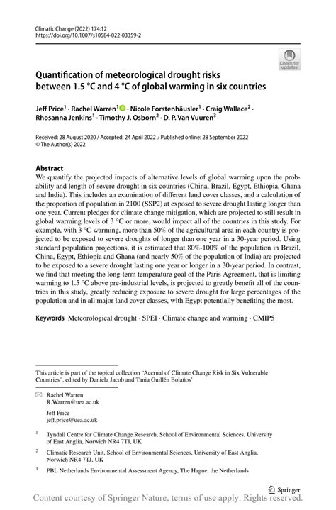 Pdf Quantification Of Meteorological Drought Risks Between 15 °c And 4 °c Of Global Warming