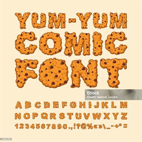 냠 냠 만화 폰트입니다 쿠키의 편지입니다 비스킷 초콜릿 드랍 스 알파벳입니다 음식 글자입니다 식용 인쇄 술입니다 Abc 베이킹
